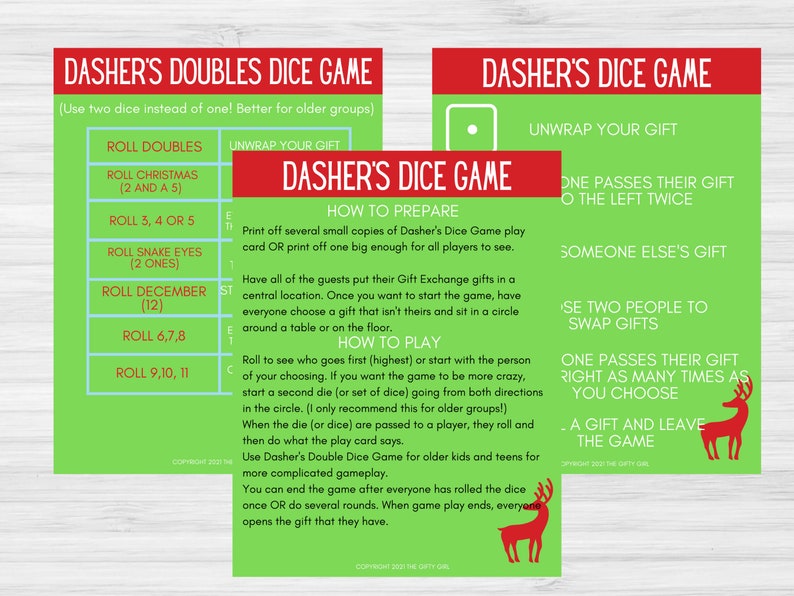 White Elephant Gift Exchange Game: Dasher's Dice Game - Etsy