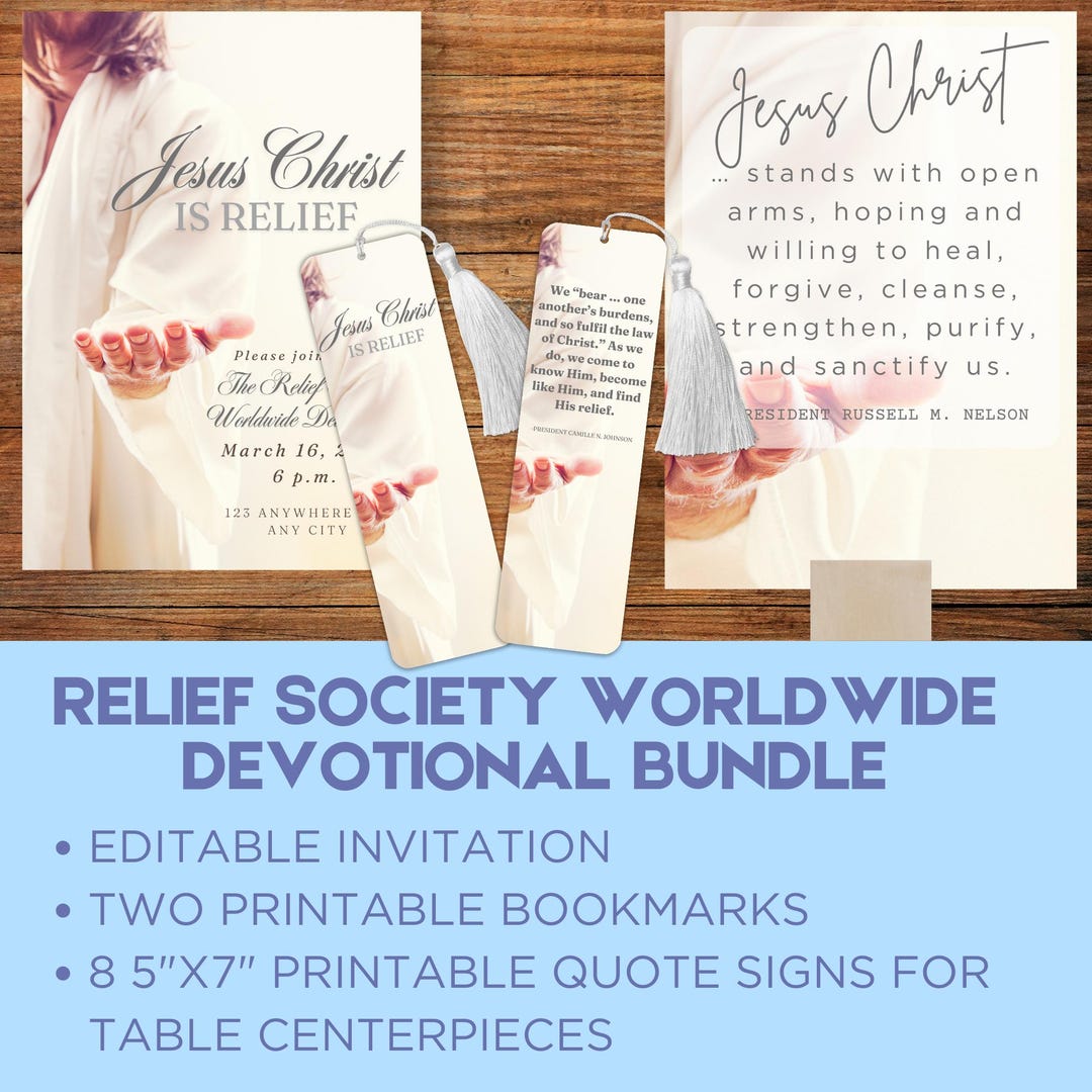 Relief Society Worldwide Devotional Invitations, Bookmarks and Table ...