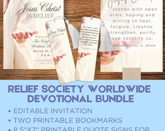 Relief Society Worldwide Devotional Invitations, Bookmarks and Table ...