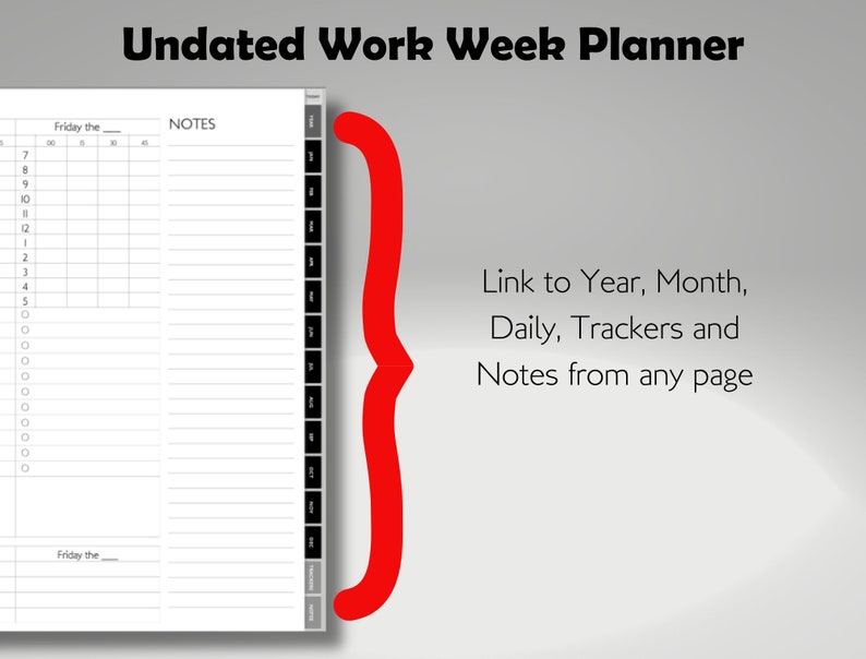 Undated Digital Work Week Planner / Landscape / Year, Month, Week ...