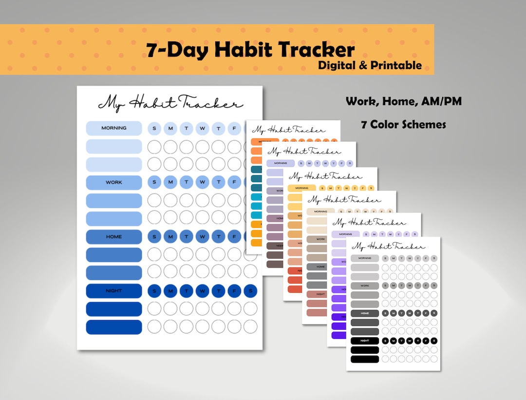 7-day Habit Tracker - Work, Home, AM/PM - Digital & Printable - Etsy
