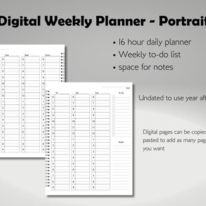 Digital Weekly Planner / Portrait | PDF Download - Etsy