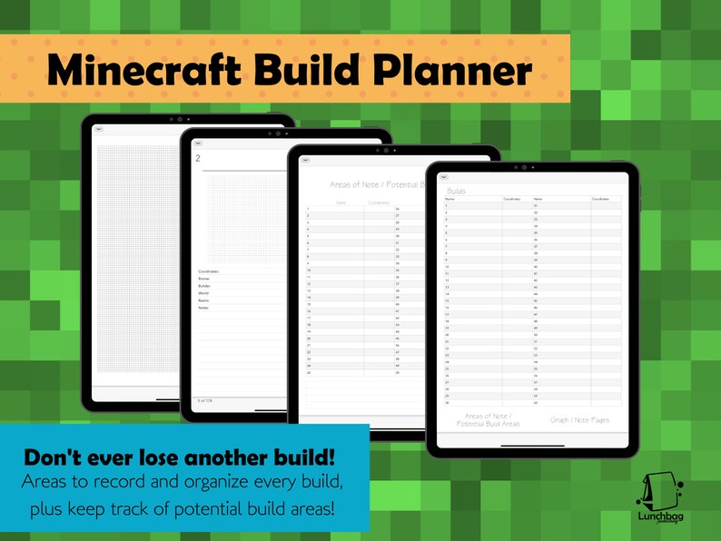 Minecraft Build Planner- Digital Notebook- Fully Hyperlinked - Instant ...