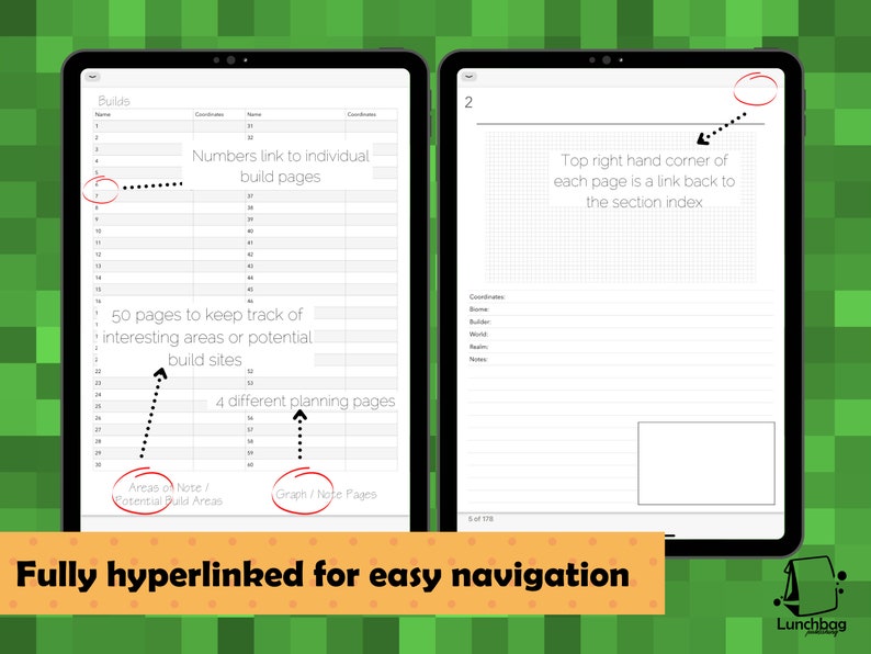 Minecraft Build Planner- Digital Notebook- Fully Hyperlinked - Instant ...