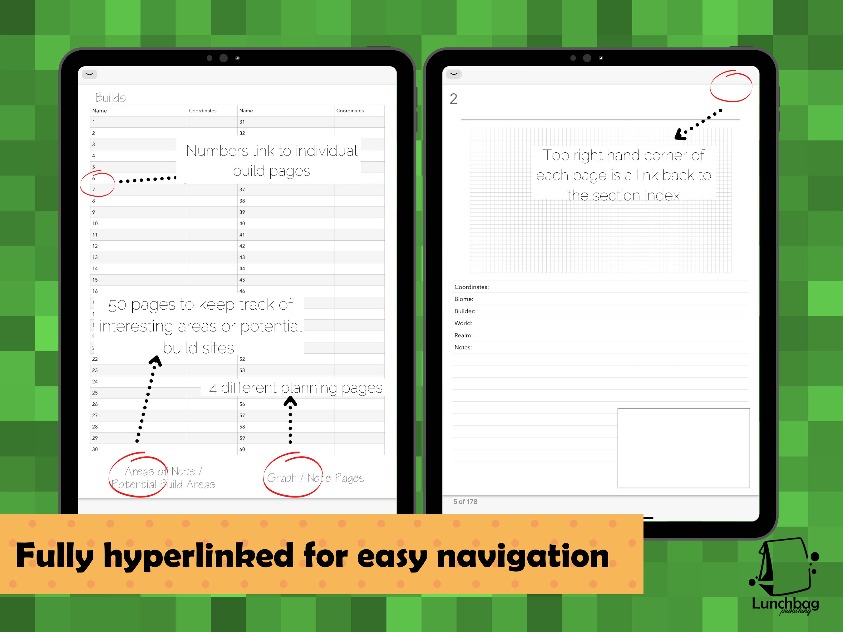 Minecraft Build Planner- Digital Notebook- Fully Hyperlinked - Instant ...