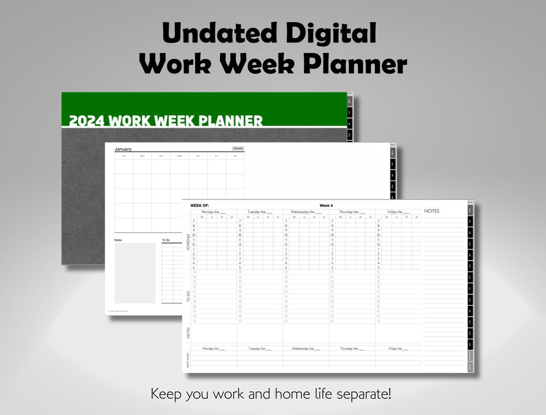 Undated Digital Work Week Planner / Landscape / Year, Month, Week ...