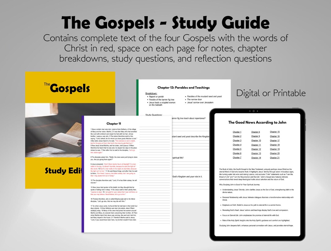 The Gospels (w/ Red Letter Full Text) Study Guide- W/ Chapter ...