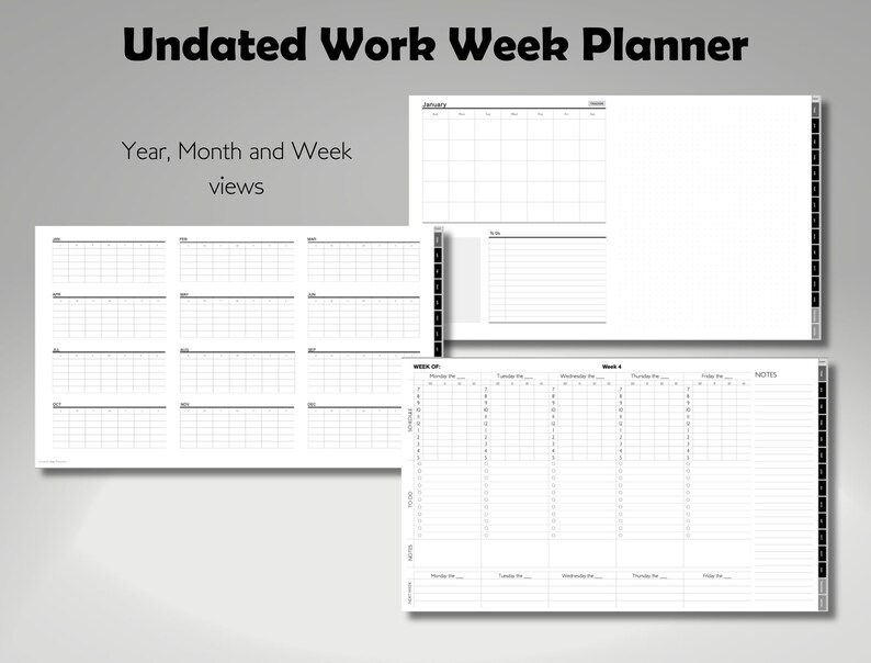 Undated Digital Work Week Planner / Landscape / Year, Month, Week ...