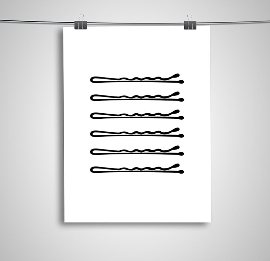 Illustrative Black and White Bobby Pins Instant Digital Download Print ...