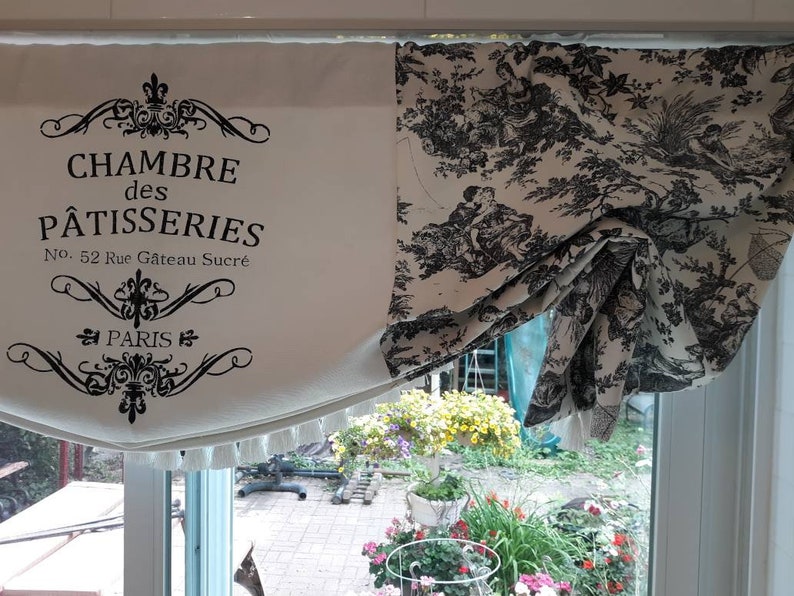 Custom Order: Large French Country Script Linen and Toile Valance - Etsy