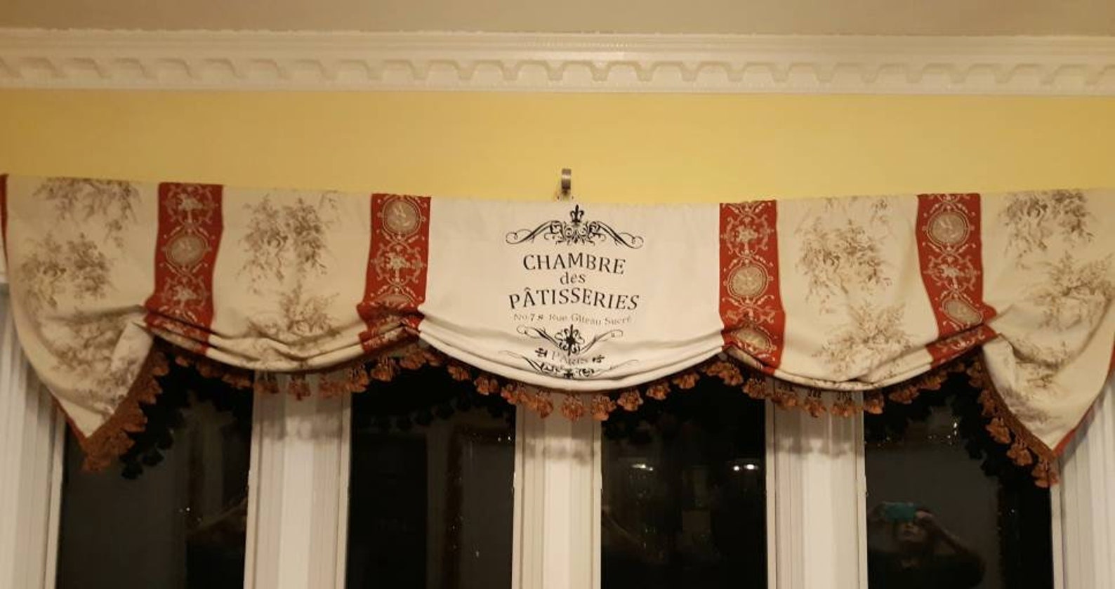Custom Order : Large French Country Script Linen and Red Stripes Toile ...