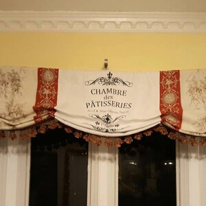 Custom Order : Large French Country Script Linen and Red Stripes Toile ...