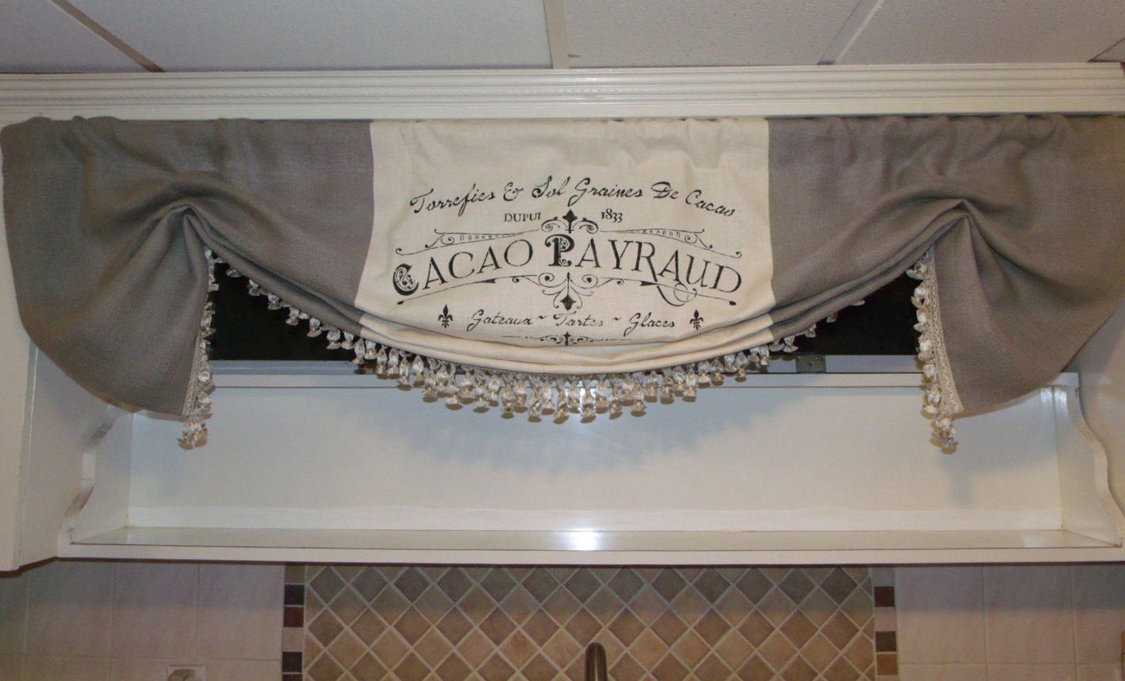 Custom Made French Country Script Linen and Burlap Valance - Etsy