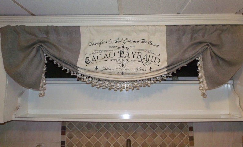 Custom Made French Country Script Linen and Burlap Valance - Etsy