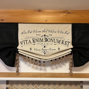 Custom Made Large French Country Script Linen and Burlap Valance - Etsy