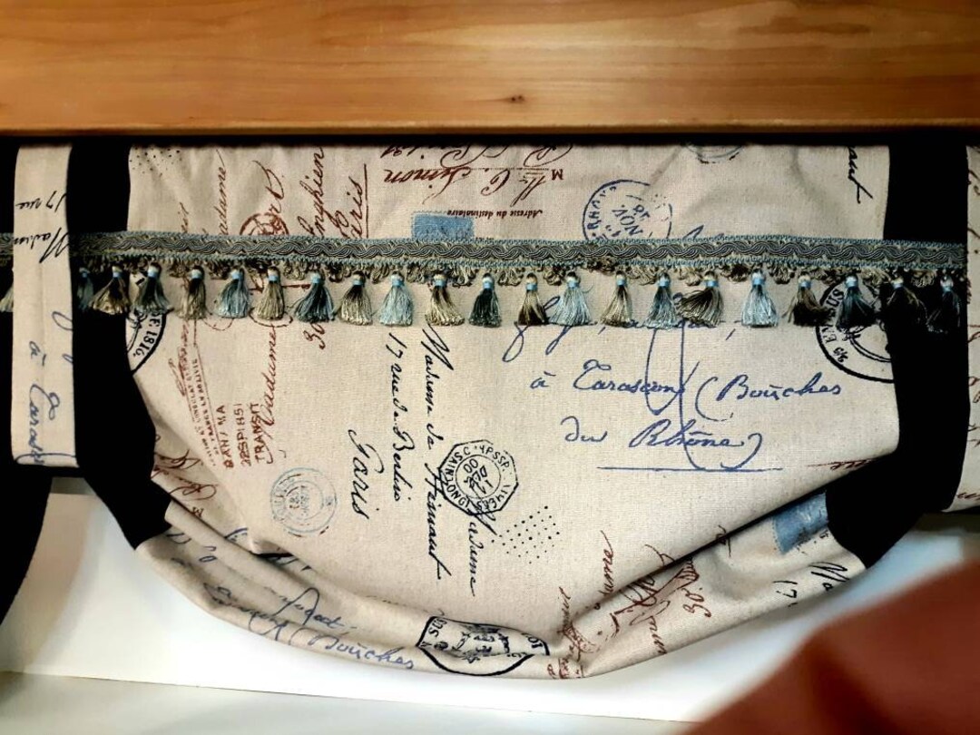 Custom Made French Country Postal Script Fabric and Burlap Valance - Etsy