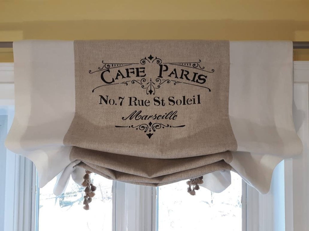 Custom Made French Country Script Linen Panel With Burlap Curtain - Etsy