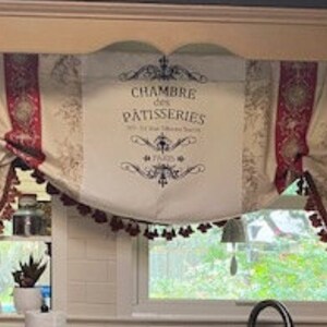 Custom Order : Large French Country Script Linen and Red Stripes Toile ...
