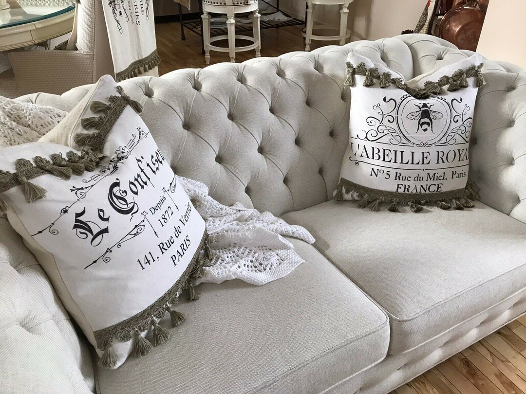 Custom Made French Country Linen Script and Burlap Pillow - Etsy