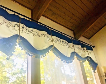 Custom Made French Country Script Linen and Burlap Valance | Etsy