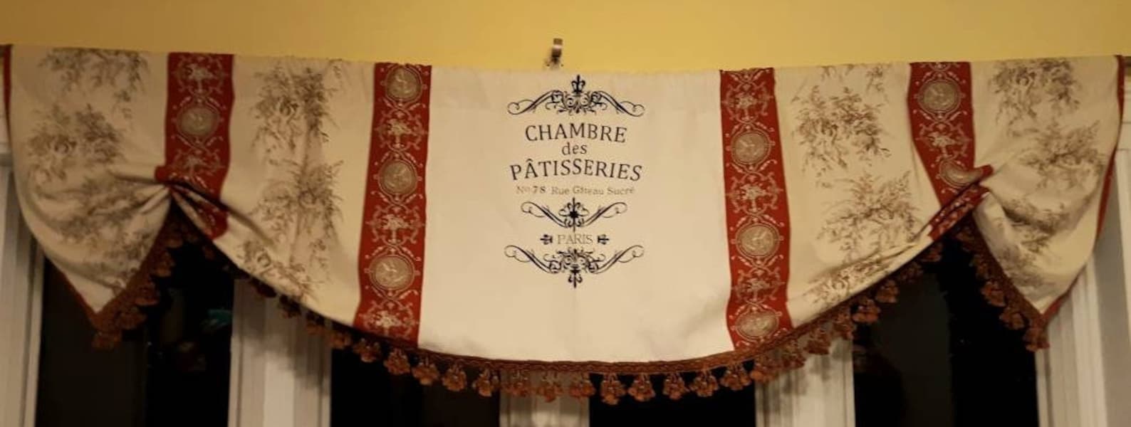 Custom Order : Large French Country Script Linen and Red Stripes Toile ...