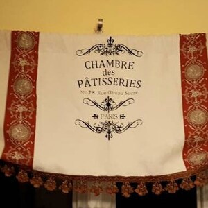 Custom Order : Large French Country Script Linen and Red Stripes Toile ...