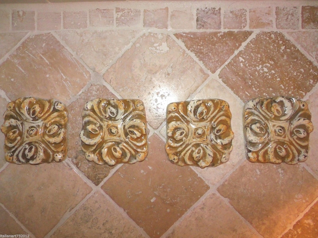 Four Tuscan Brown Cast Stone Tiles Wall Plaques - Etsy