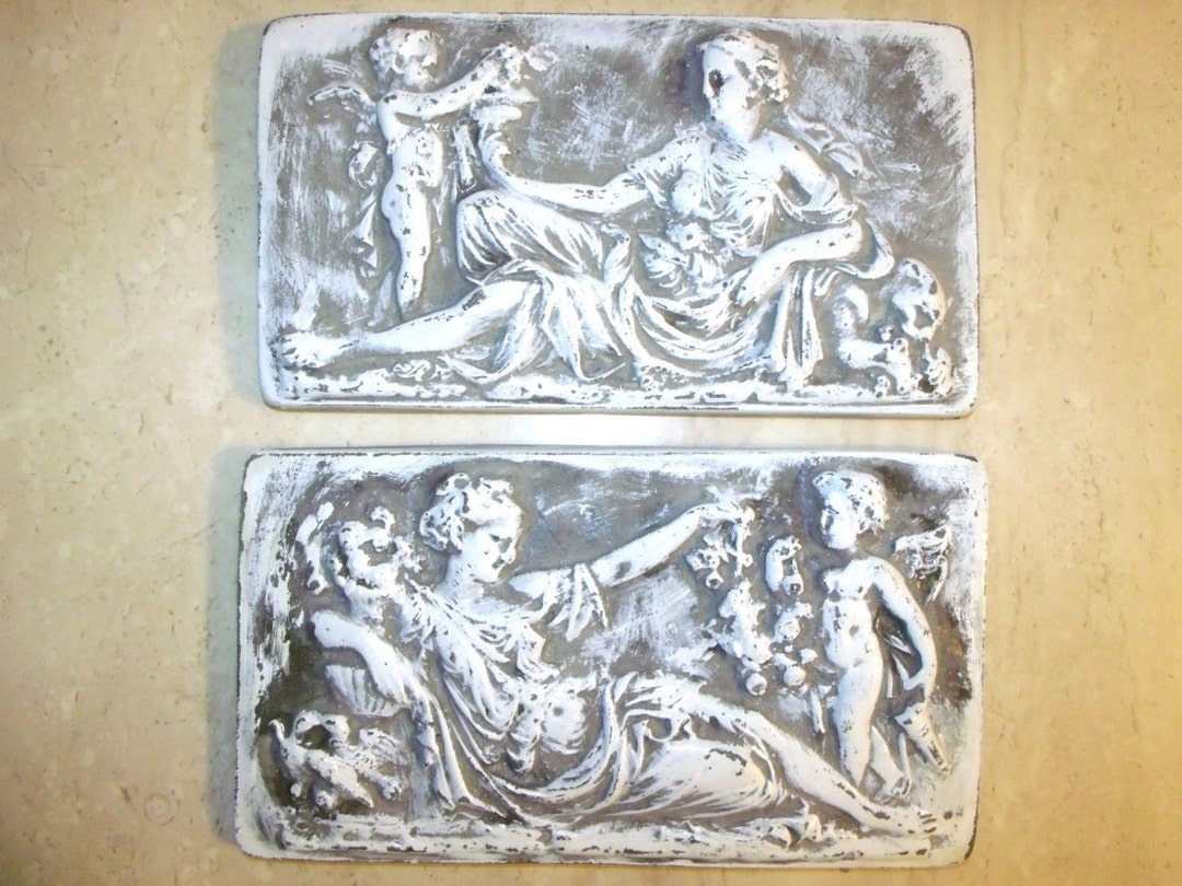 The Reclining Venus And Cupid Antique White Roman Cast Stone Tile Wall ...