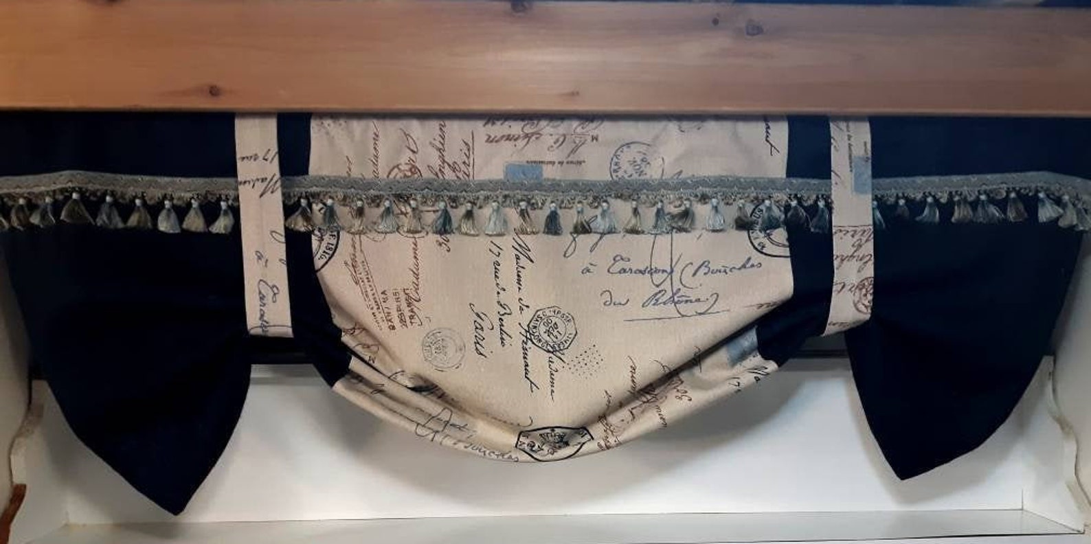 Custom Made French Country Postal Script Fabric and Burlap Valance - Etsy
