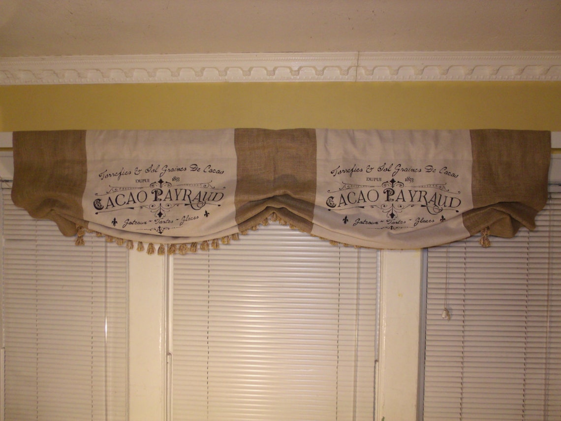 Custom Made French Country Script Linen and Burlap Valance - Etsy