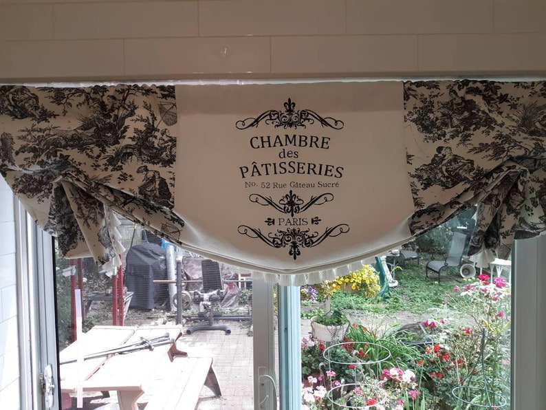 Custom Order: Large French Country Script Linen and Toile Valance - Etsy
