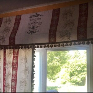 Custom Order : Large French Country Script Linen and Red Stripes Toile ...
