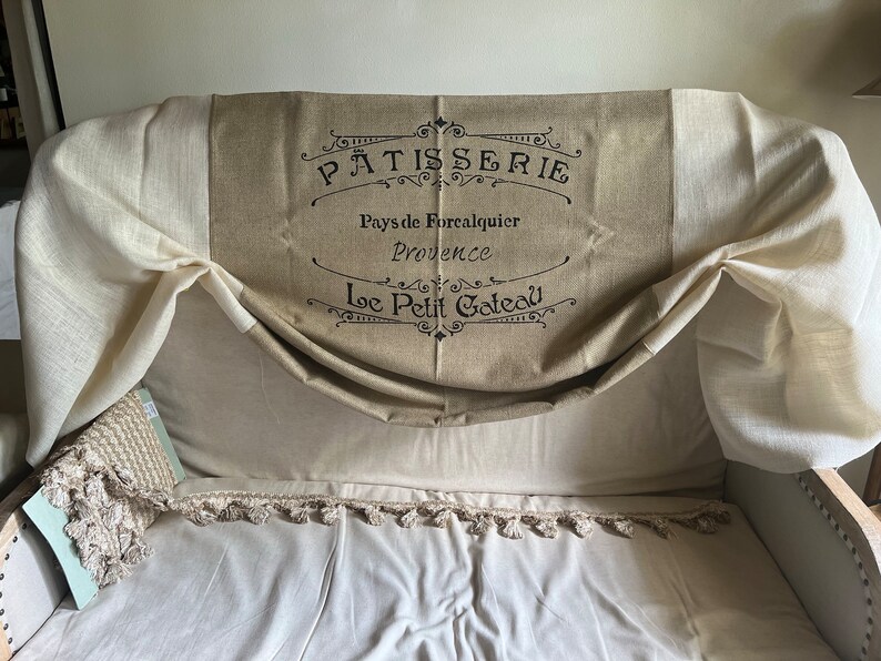 Custom Made French Country High End Silk and Linen Script Panel With ...