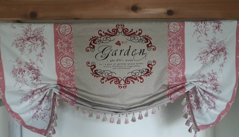 Custom Order : Large French Country Script Linen and Red Stripes Toile ...