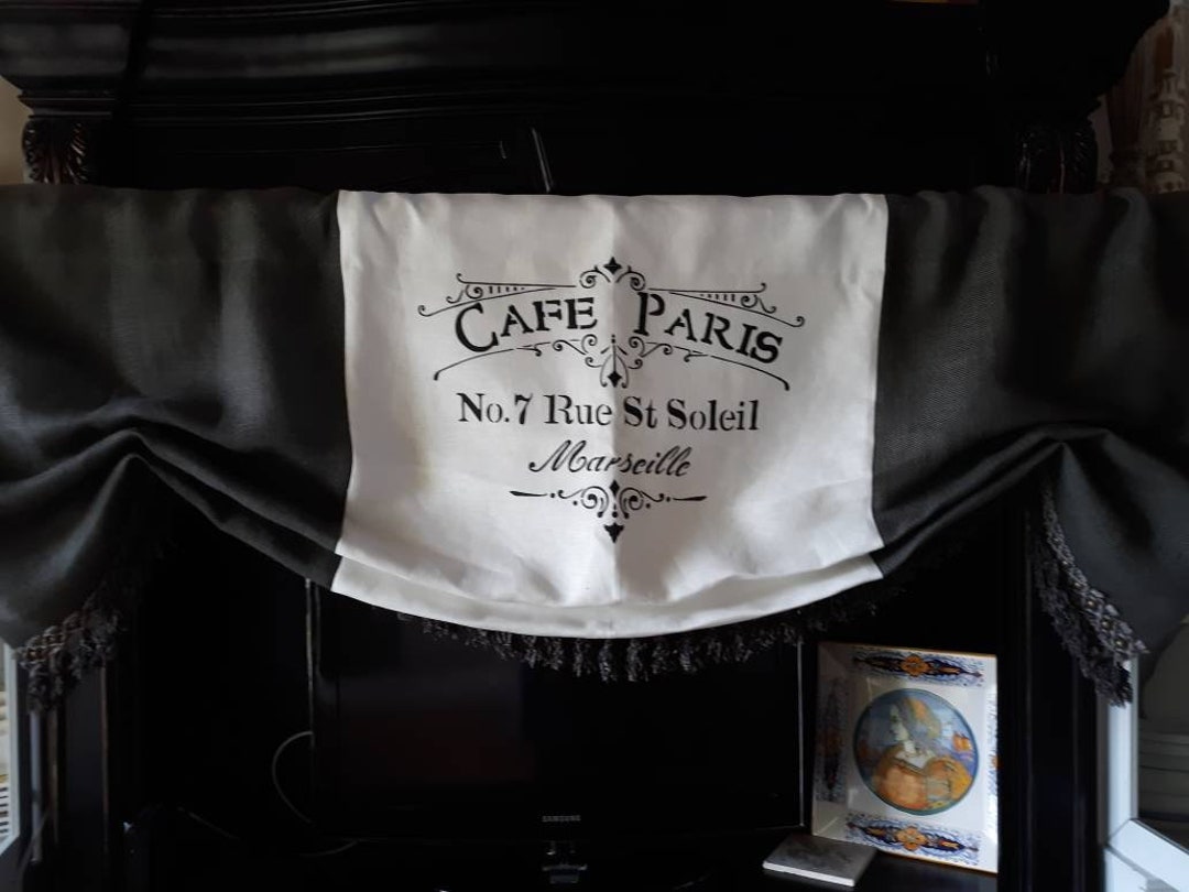 Custom Made Large French Country Script Linen Panel With Burlap Valance ...