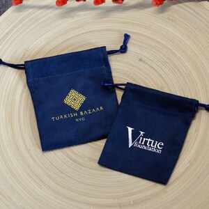 Personalized Navy Blue Suede Drawstring Bags Printing Brand Soft High ...