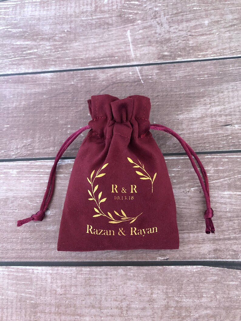 Personalized Wine Red Velvet Drawstring Pouch: Custom Logo, Wedding ...