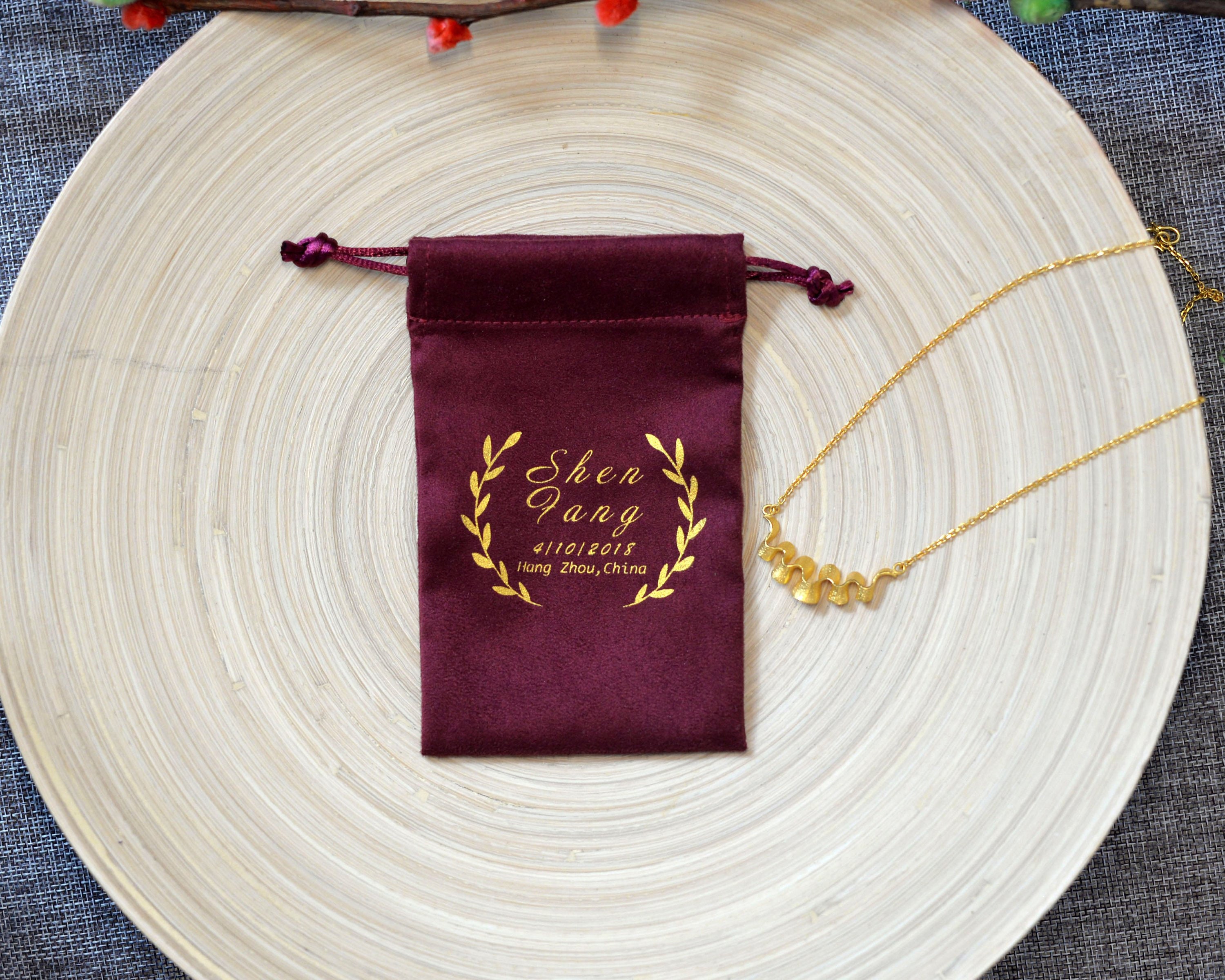 Personalized Wine Red Velvet Drawstring Pouch Printing Golden | Etsy