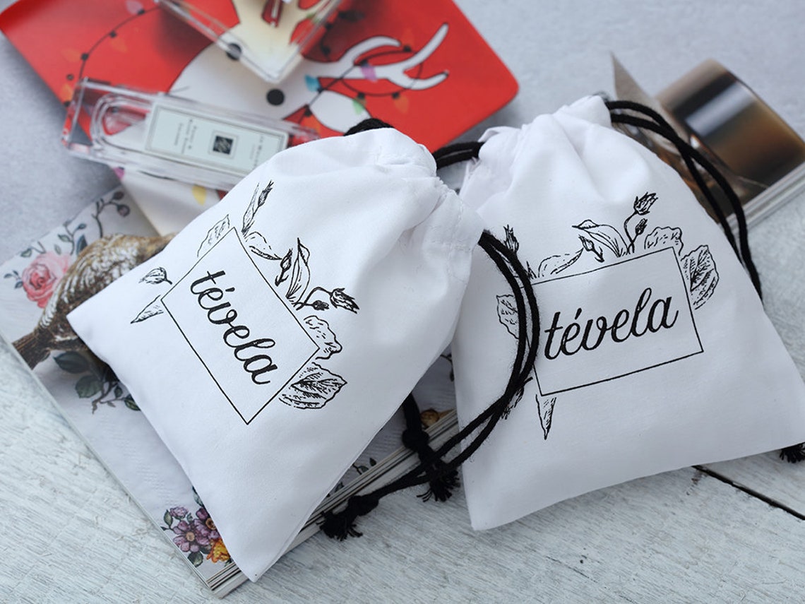 Custom Brand Logo Bag Very White Drawstring Pouch Wedding | Etsy