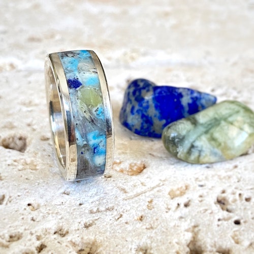 Silver Inlay Ring Handmade Jewelry Gemstones Malachite - Etsy