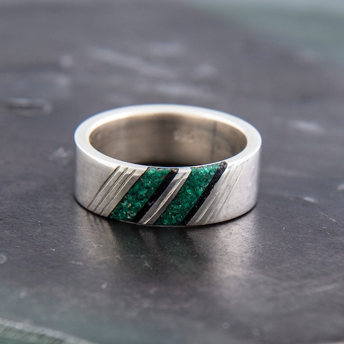 Silver Inlay Ring Handmade Jewelry Gemstones Malachite - Etsy