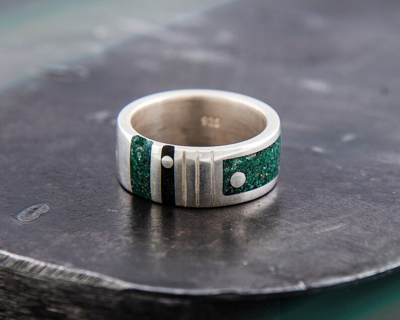 Silver Inlay Ring Handmade Jewelry Gemstones Malachite - Etsy
