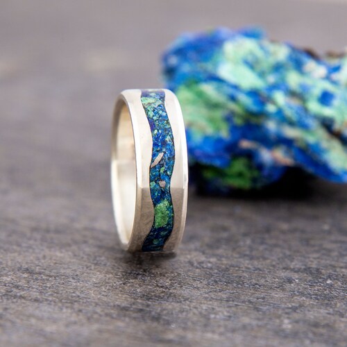 Silver Inlay Ring Handmade Jewelry Gemstones Malachite - Etsy