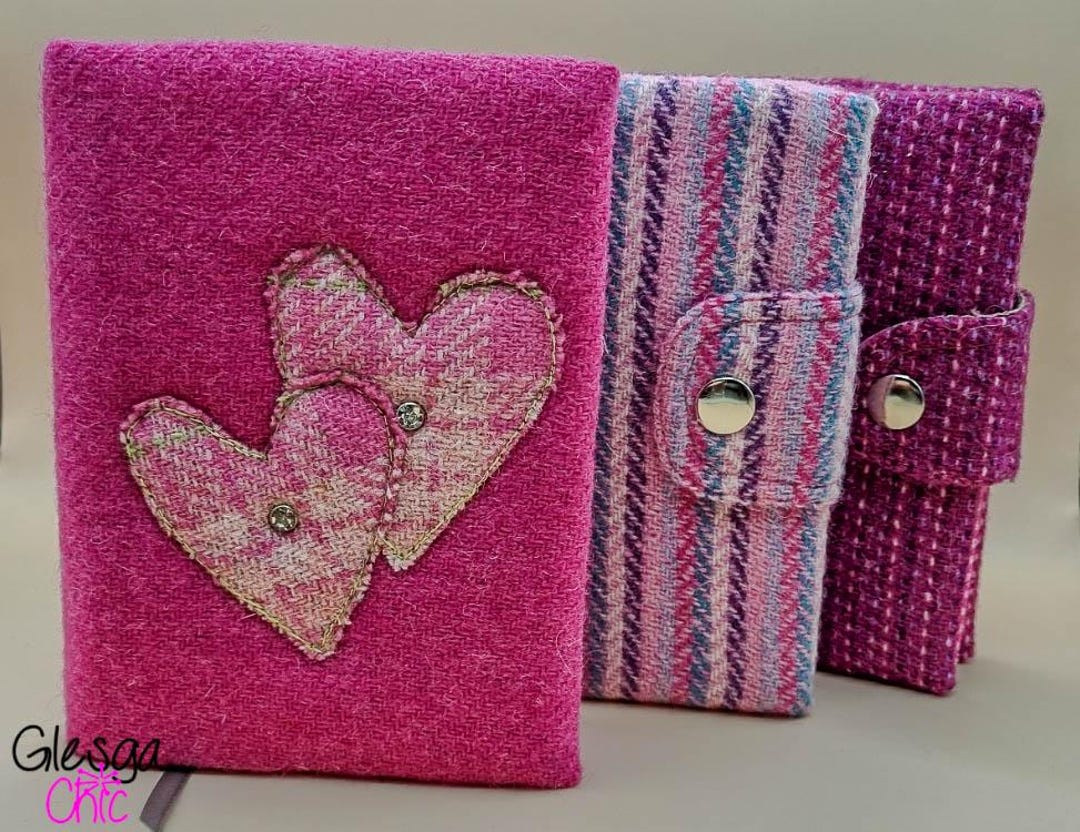Harris Tweed Reusable Diary Cover A6 Pink With 100% Silk Lining Snap ...