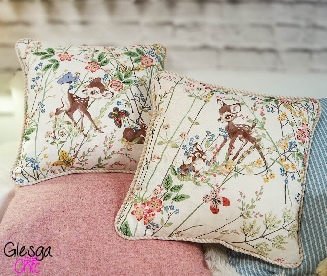 Bambi Cushion Cover: Sanderson Cotton Floral Pillow, Nursery Decor ...