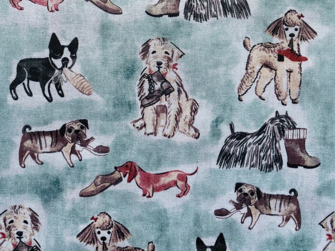 Blue Dogs With Shoes Designer Novelty Fabric 100% Cotton Fat Quarter ...