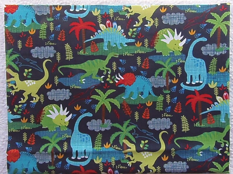 Classic Blue & Green Dinosaur Dinos Trees Water Pre-historic Hi-fashion ...