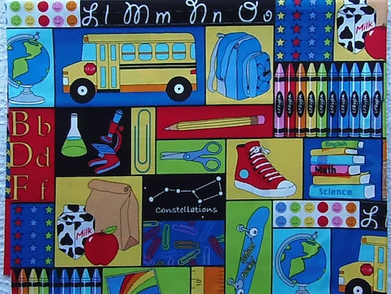 Back to School Bus Globe Crayons Teacher Fabric Traditions - Etsy