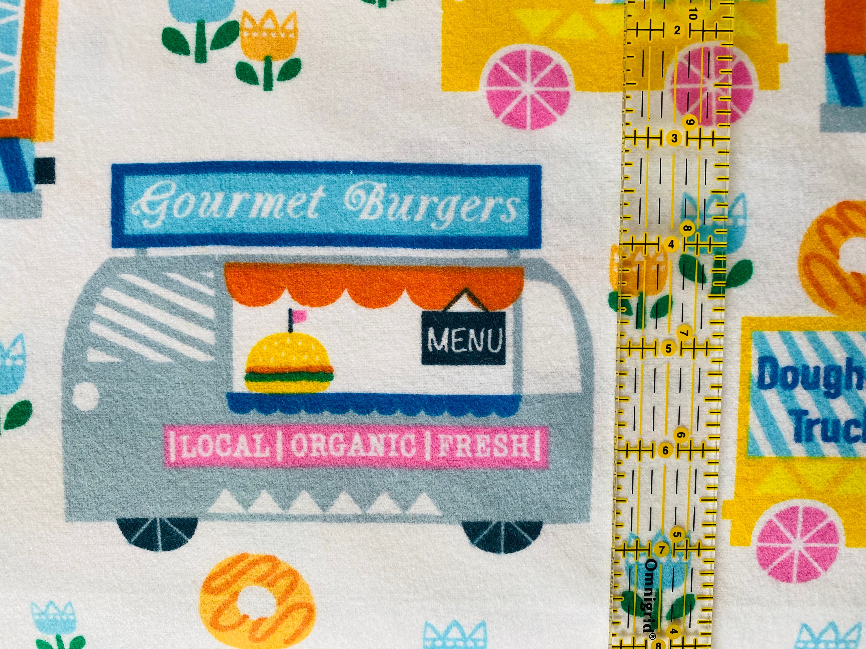 Gourmet Burger, Taco & Donut Food Trucks FLANNEL Retro Kitchen Picnic ...