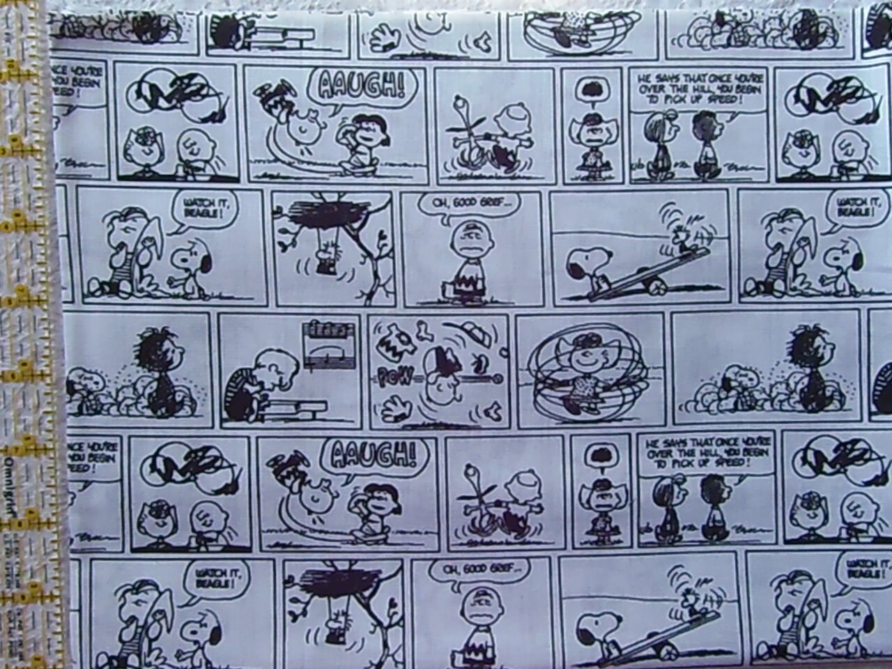 Peanuts Classic Black & White Comic Strip Designer Fabric 100% Cotton ...